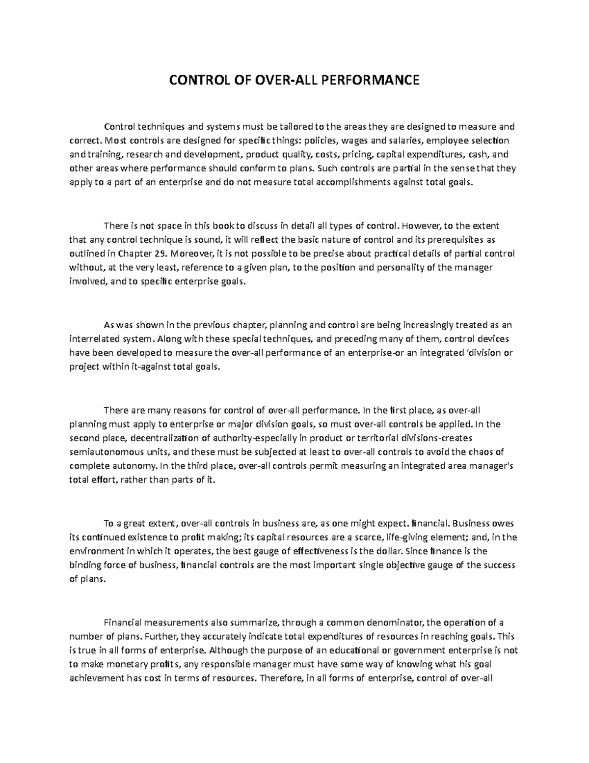 Control OF OVER-ALL Performance - CONTROL OF OVER-ALL PERFORMANCE ...
