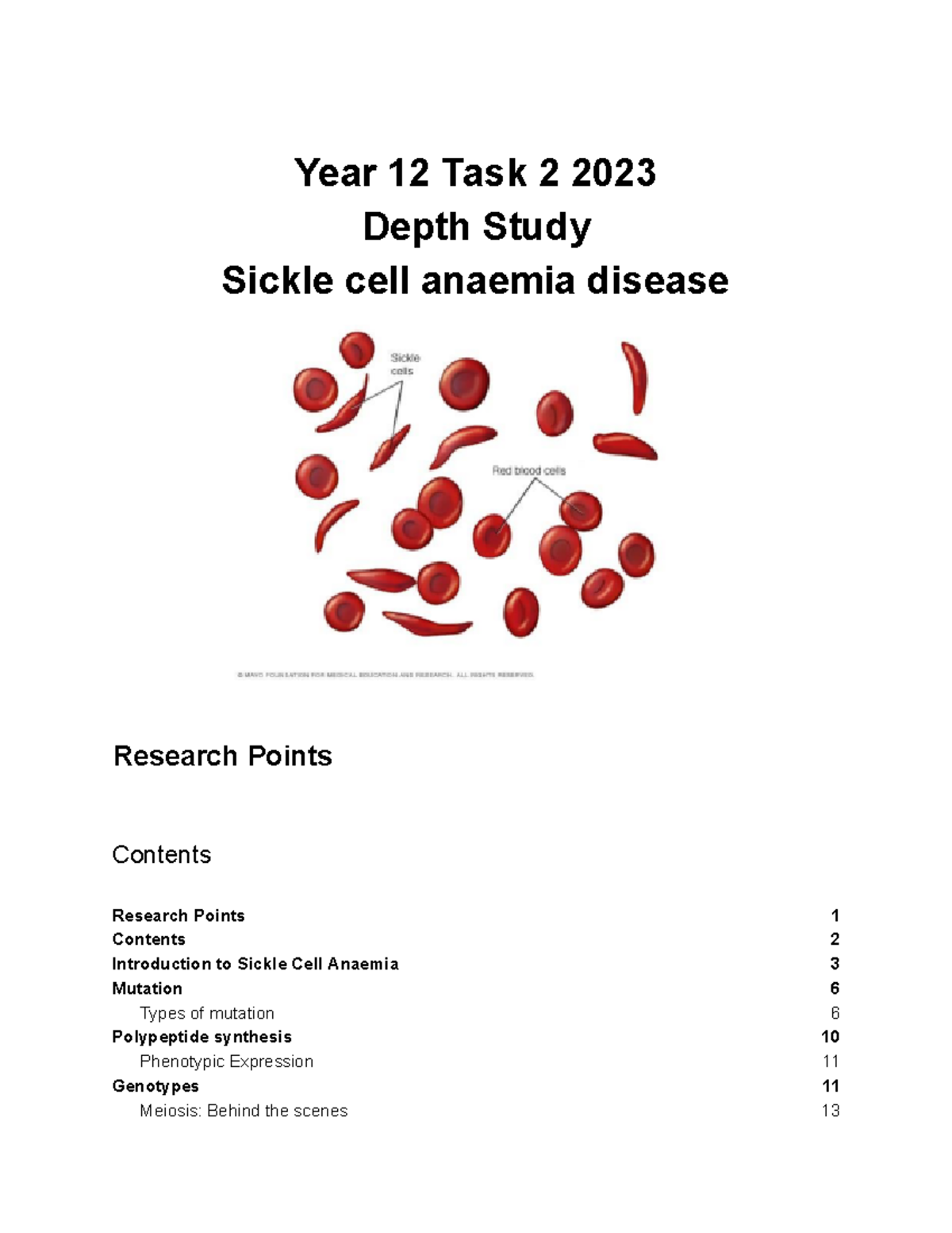 Sickle cell Anemia Biology Mod 6 - Year 12 Task 2 2023 Depth Study ...
