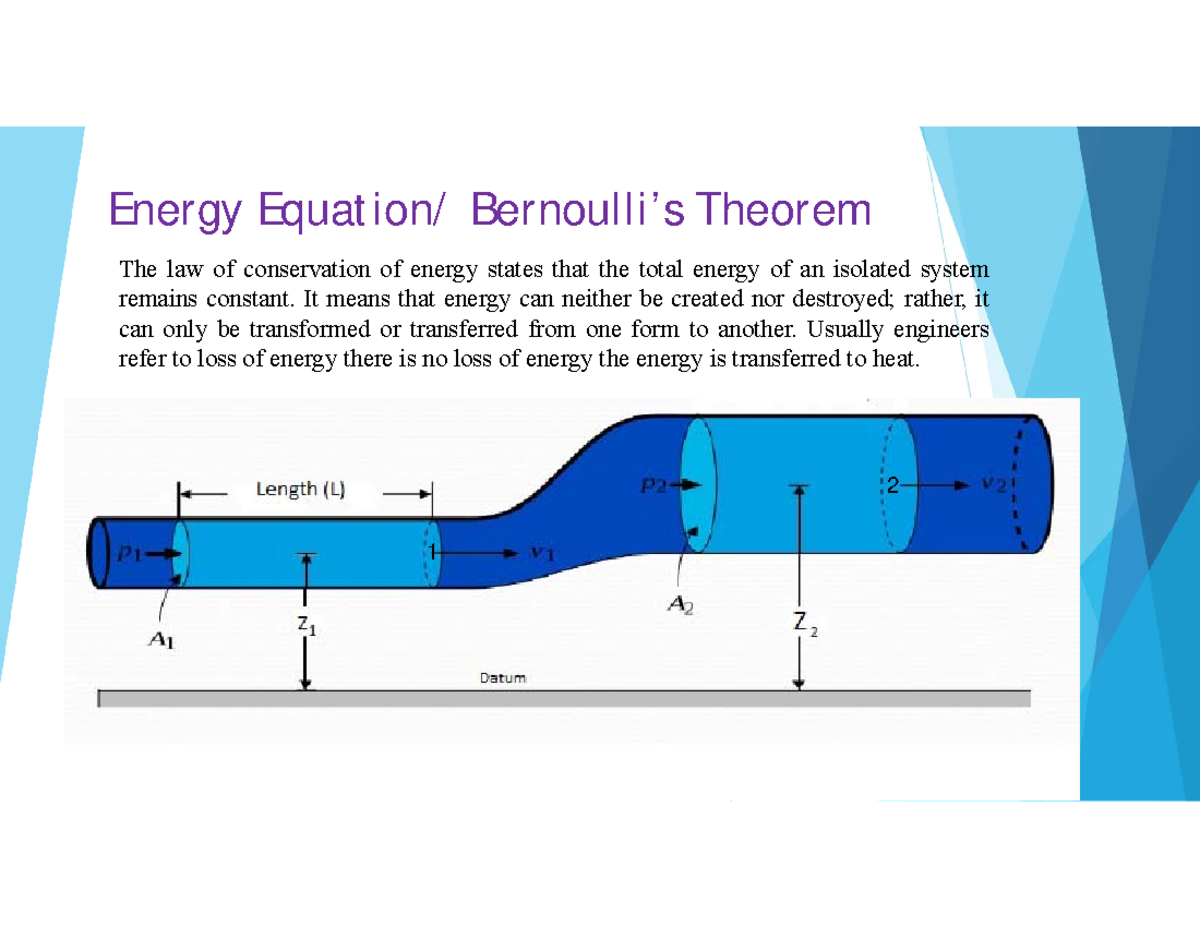 Lecture 7 - Energy Equation - Energy Equation/ Bernoulli’s Theorem The ...