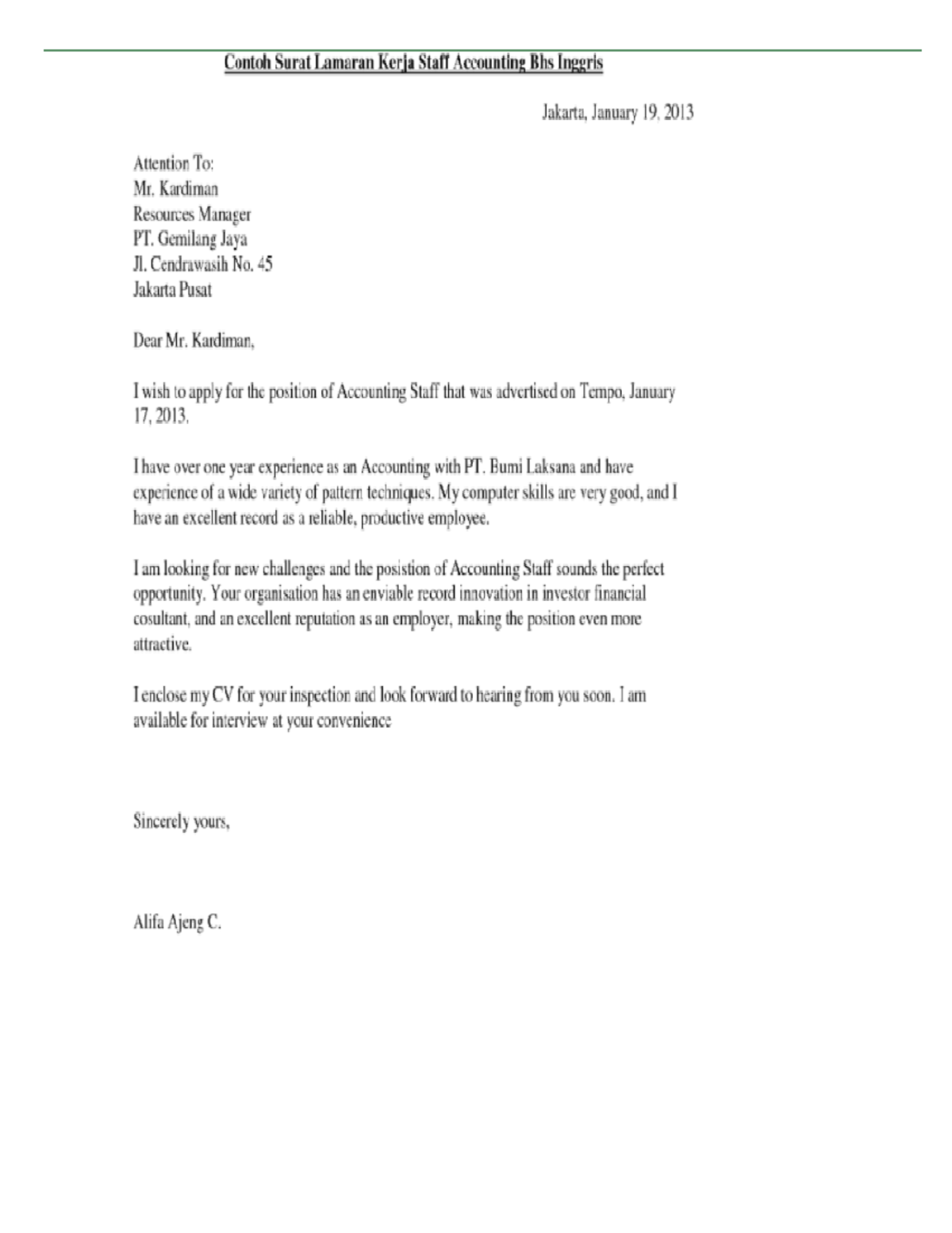 Contoh Application Letter - PPG bahasa Inggris - Studocu