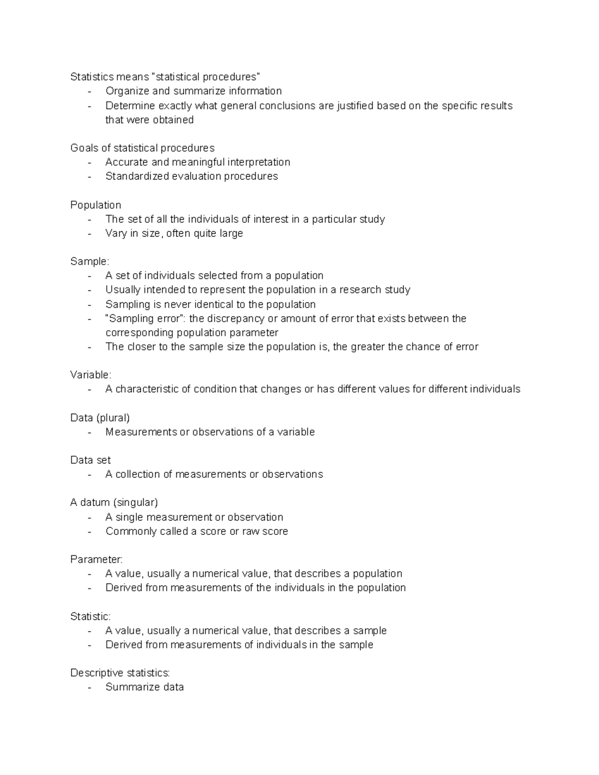 Statistics Notes Statistics Means statistical Procedures Organize statistics-notes-statistics-means-statistical-procedures-organize
