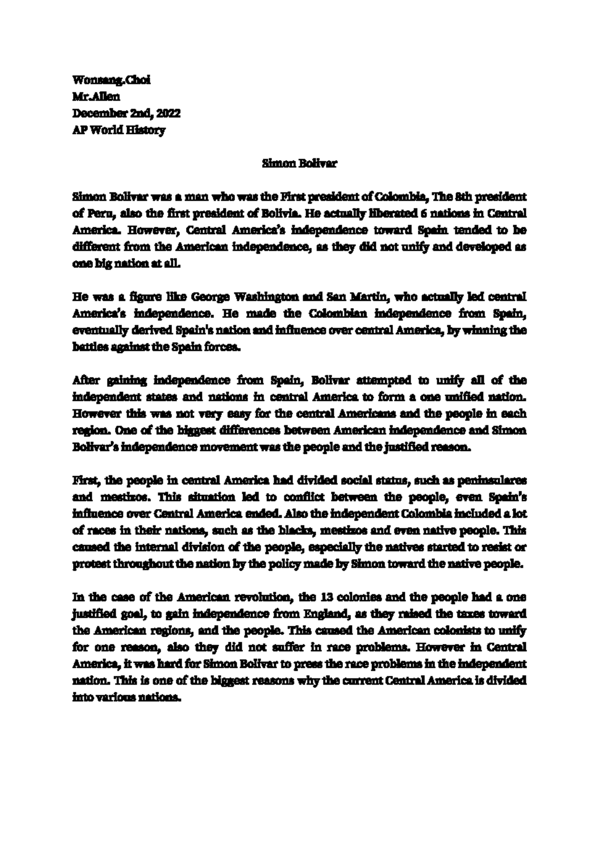 Simon Bolivar - Wonsang Mr December 2nd, 2022 AP World History Simon ...