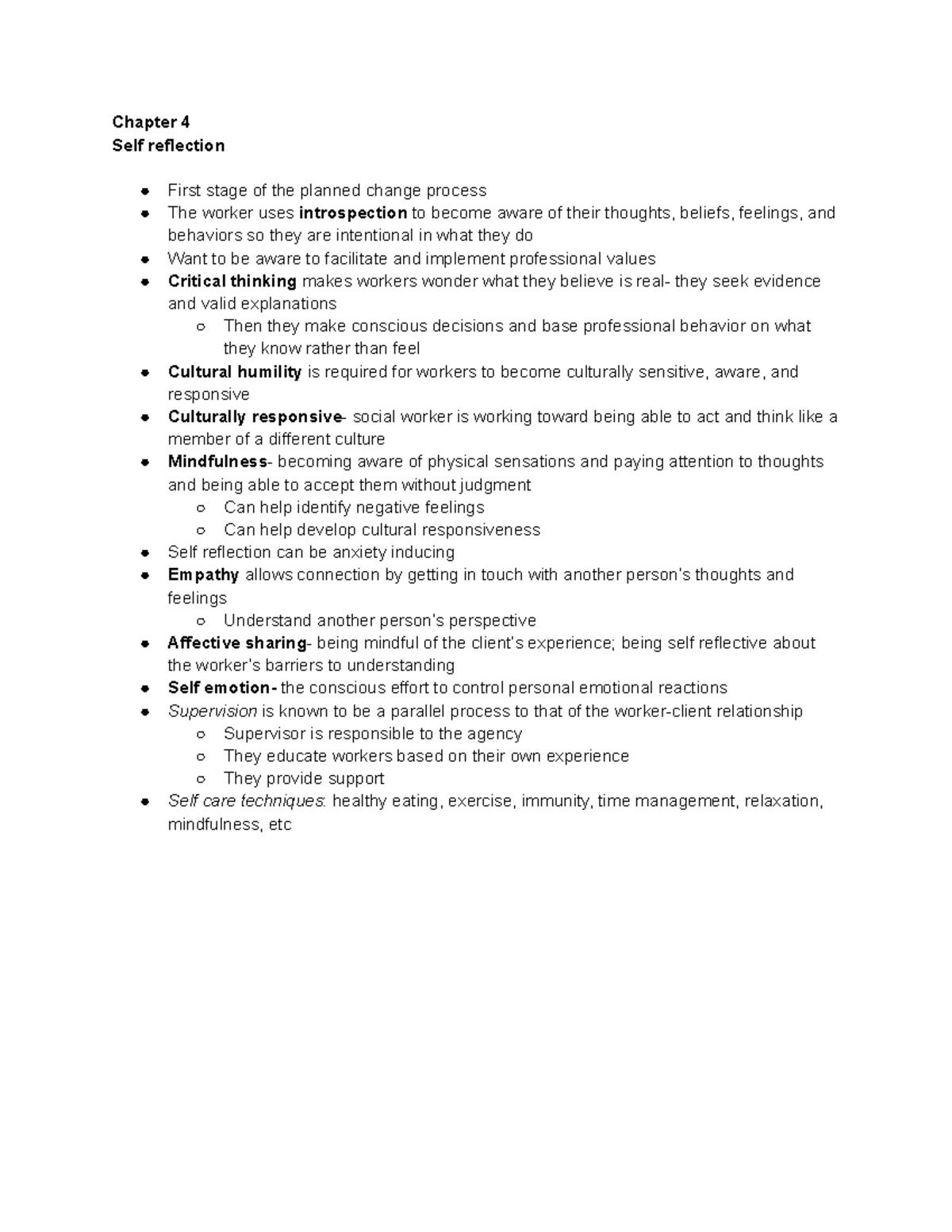 Self reflection Notes - Chapter 4 Self reflection First stage of the ...