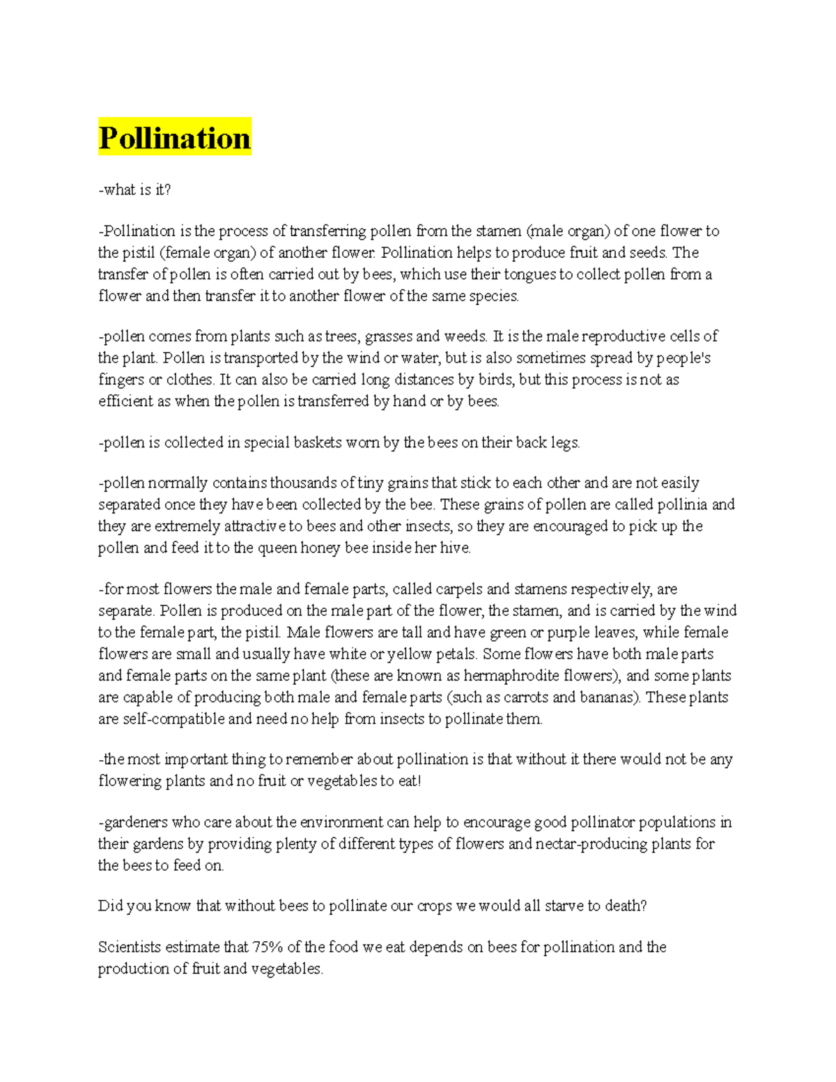 Pollination - notes - Pollination -what is it? -Pollination is the ...