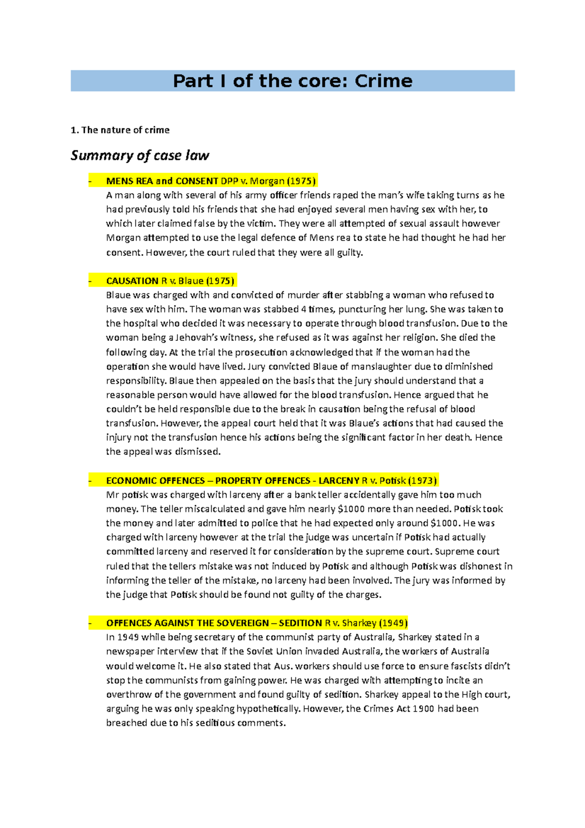 Crime ( Brief) - notes - Part I of the core: Crime The nature of crime ...