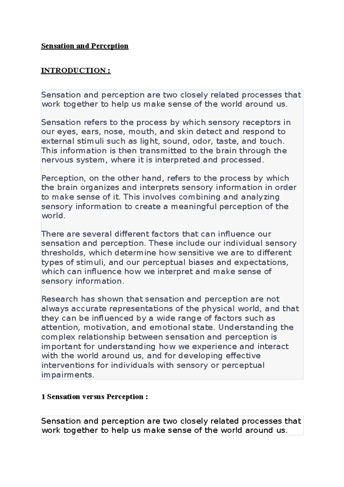 Sensation and Perception Psychology - Sensation and Perception ...