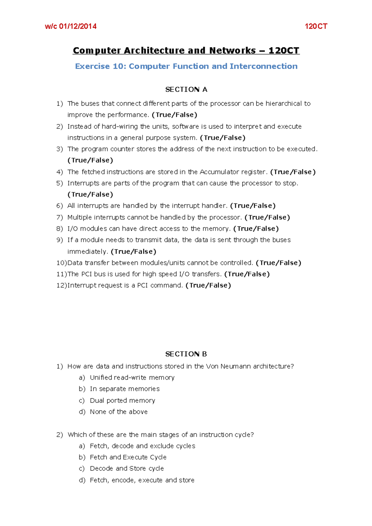 Exercise 10 Computer Function and Interconnection - w/c 01/12/2014 ...