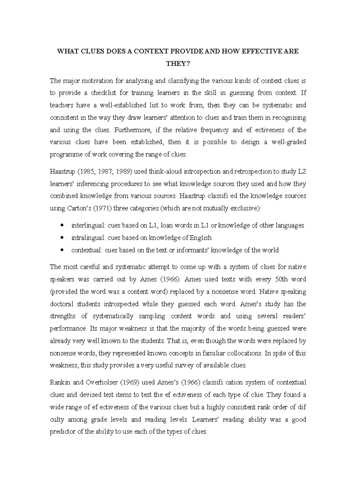 WHAT Clues DOES A Context Provide AND HOW Effective ARE THEY - WHAT ...