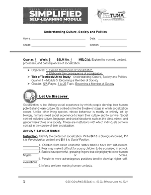 Week 5 - lesson plan - UNDERSTANDING CULTURE, SOCIETY, AND POLITICS ...