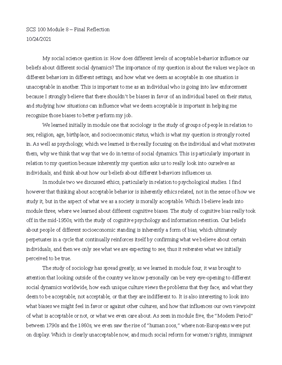 SCS 100 Module 8 - Reflection Essay - SCS 100 Module 8 – Final ...