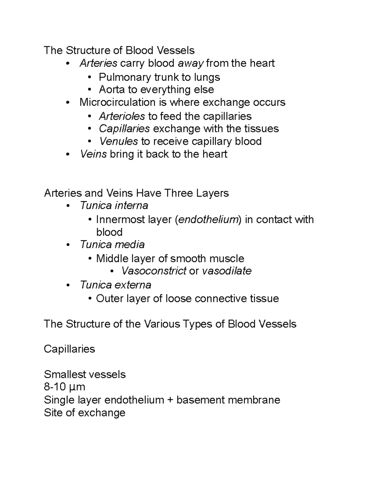 The Structure of Blood Vessels - Studocu