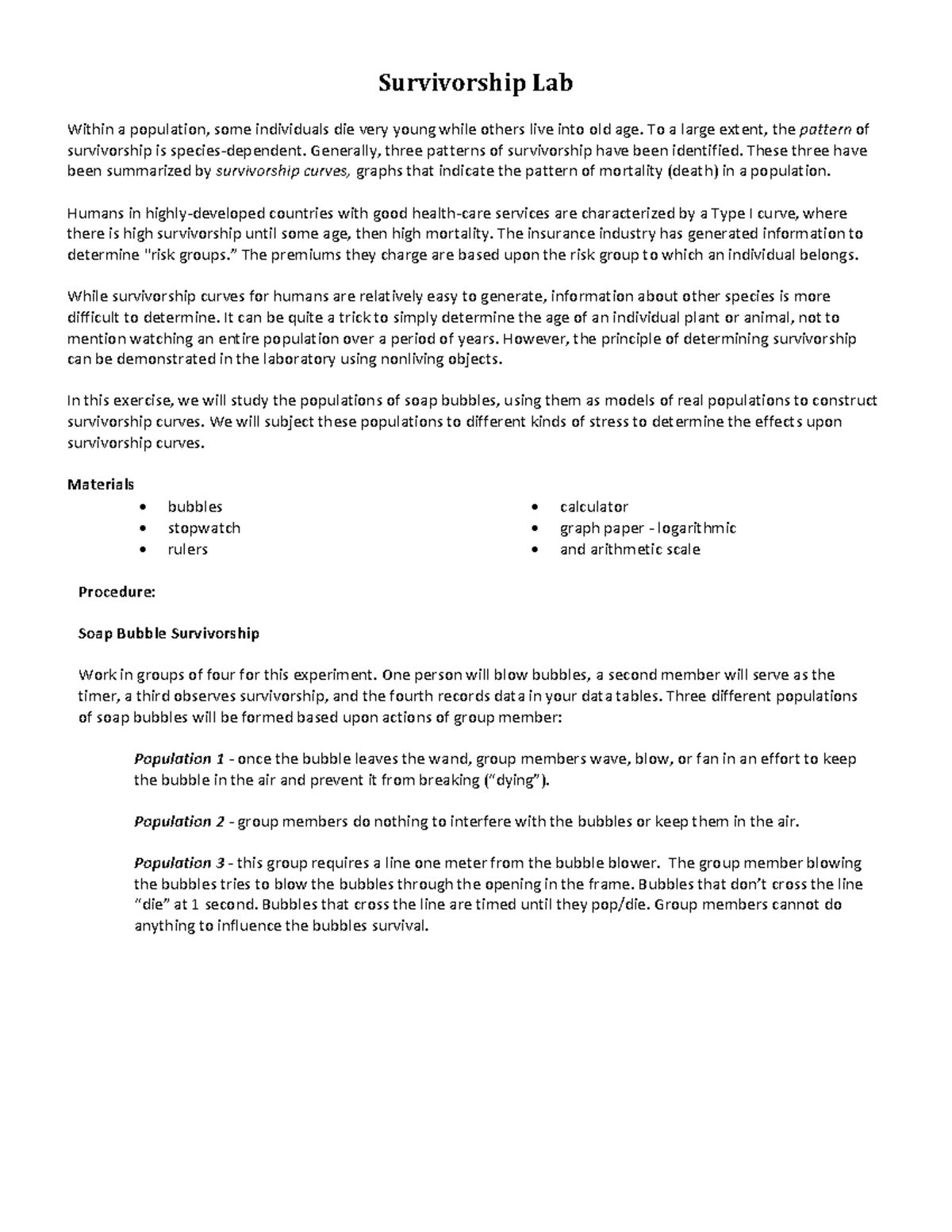 Bubble lab 1 - These experiment was obtained from Mr. Kennedy's website ...