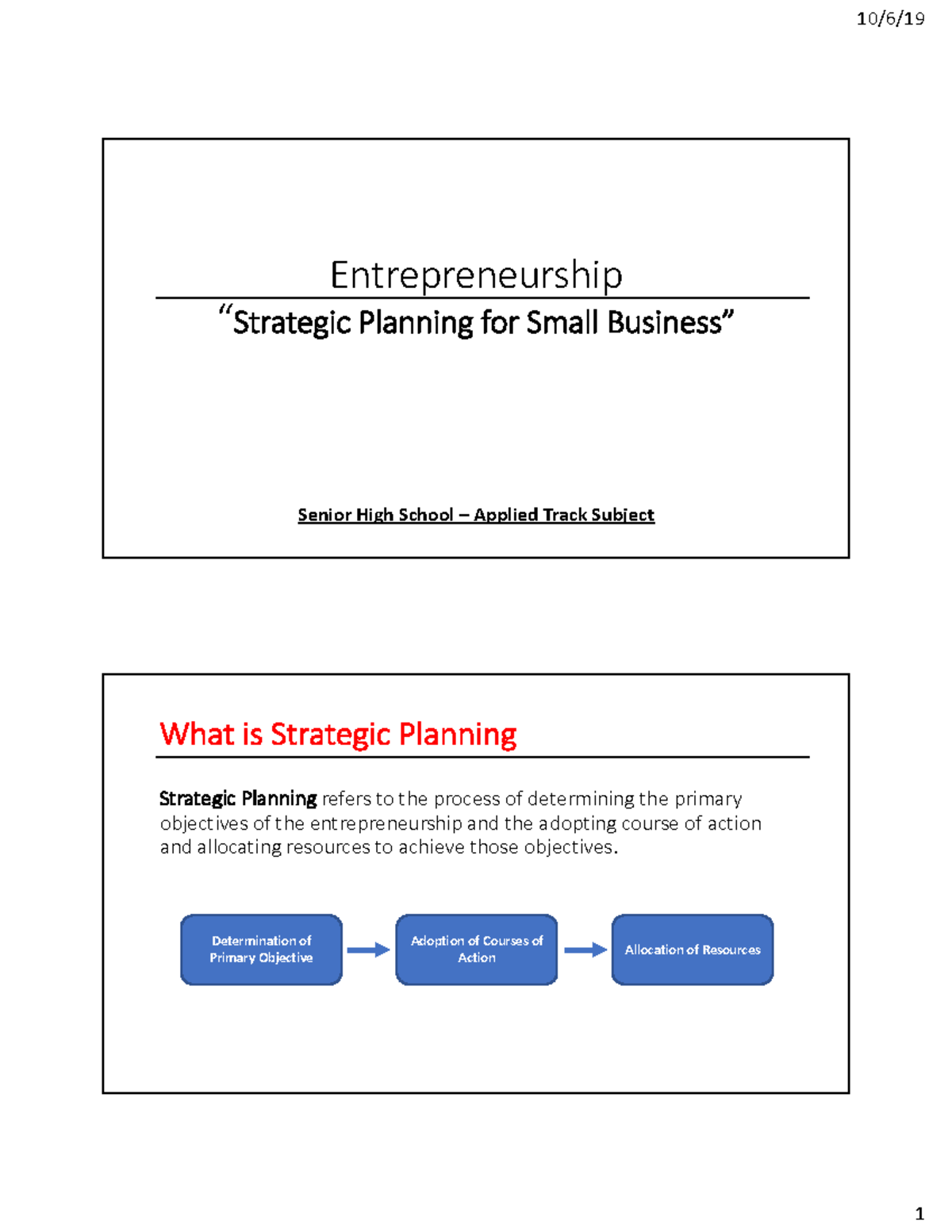 Entrep 6 - Strategic Planning for Small Business - Entrepreneurship ...