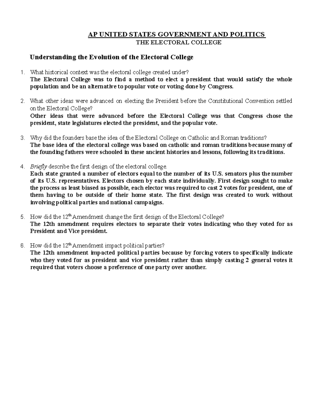 Electoral College- Keep or Reform Assignment - AP UNITED STATES ...