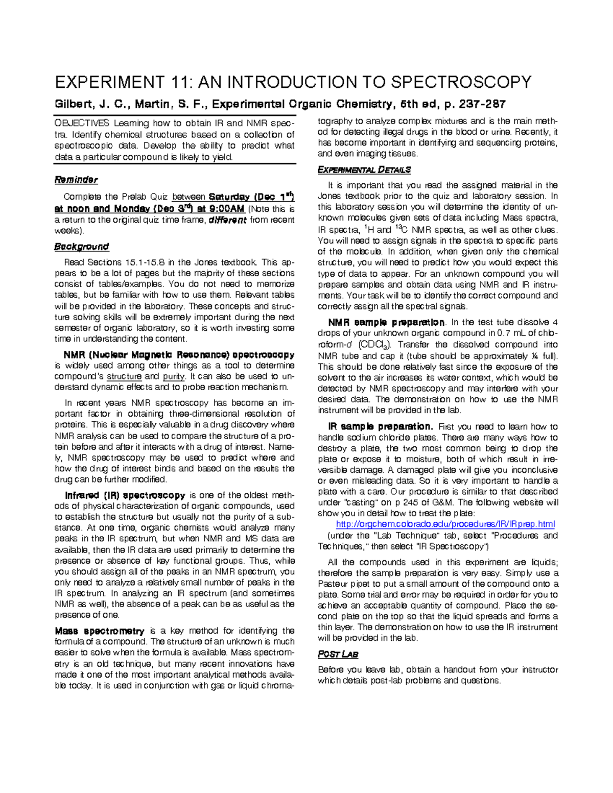 CHEM-UA Fall 2012 Exp 11 Spectroscopy 001 - EXPERIMENT 11: AN ...