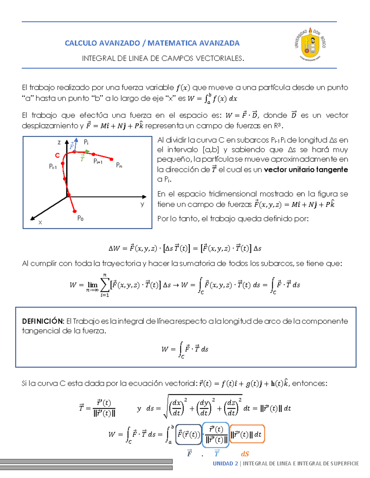 Integral de linea de campos vectoriales - UNIDAD 2 | INTEGRAL DE LINEA ...