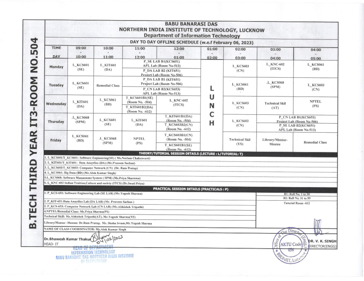 IT 3 Time table EVEN 2022 23 - Computer Organization and Architecture ...
