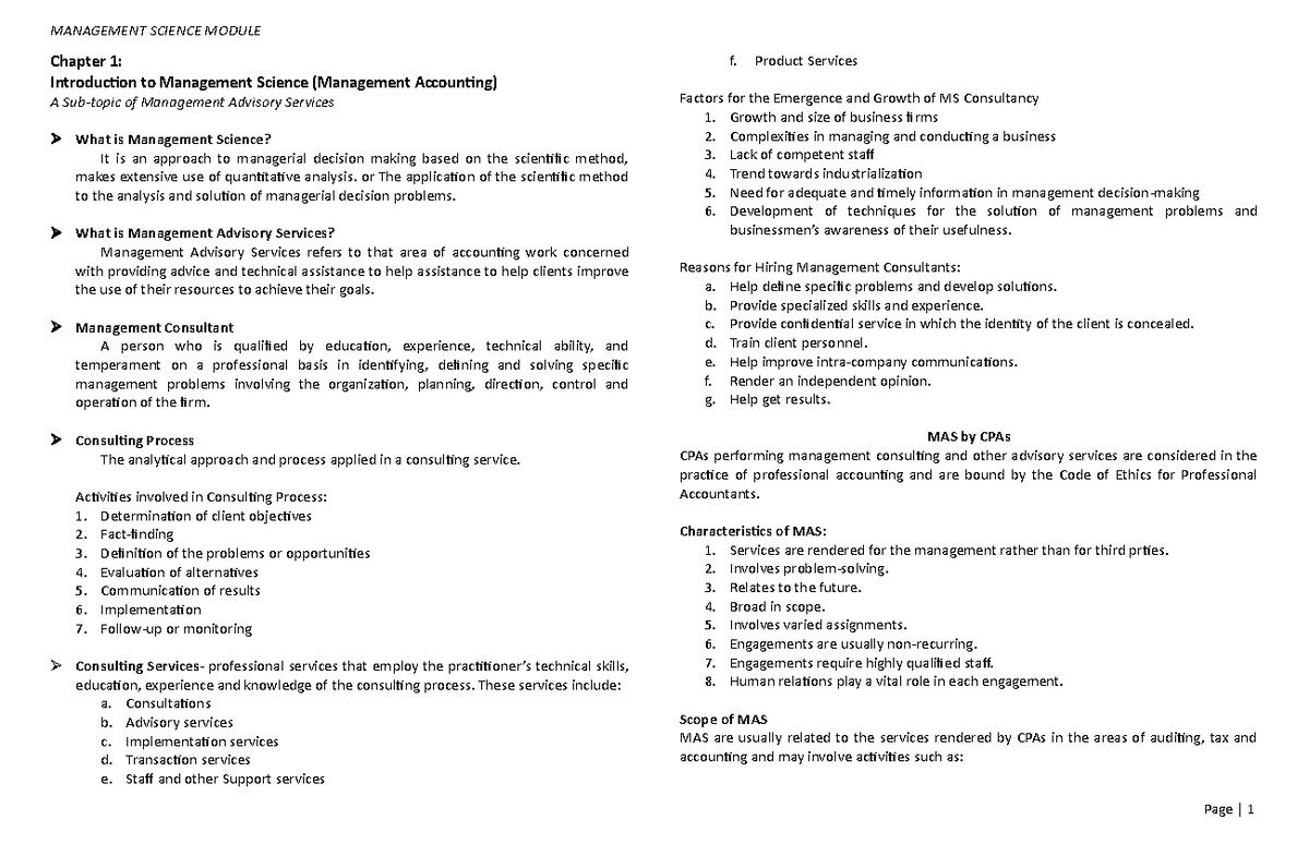 Chapter 1- Introduction - MANAGEMENT SCIENCE MODULE Chapter 1 ...