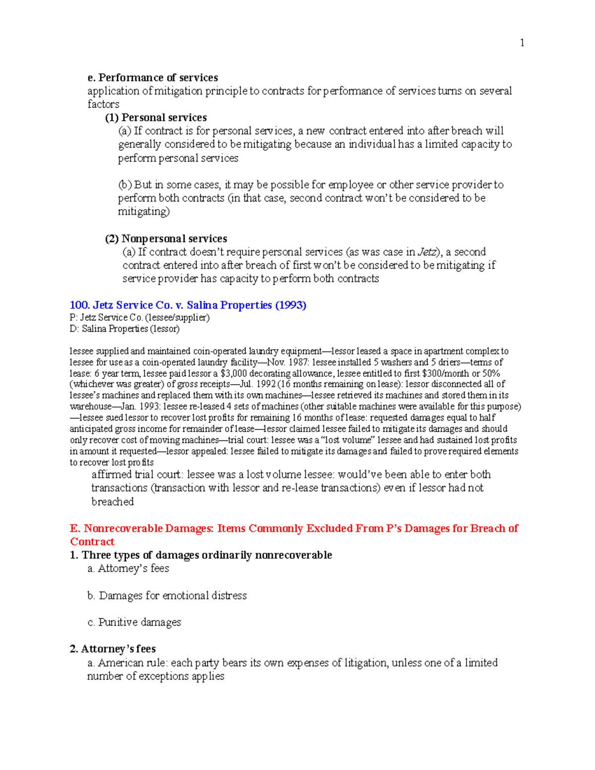 Contracts Law Outline - 2 - e. Performance of services application of ...