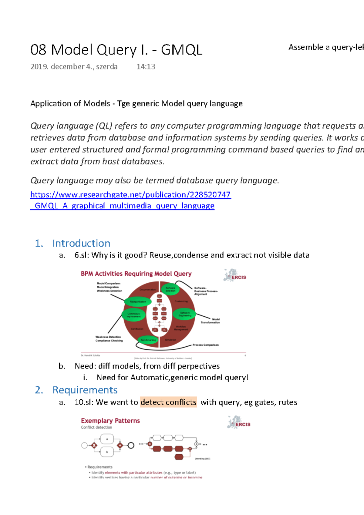 08 Model Query I. - GMQL - Slides merges with my notes and the reading ...
