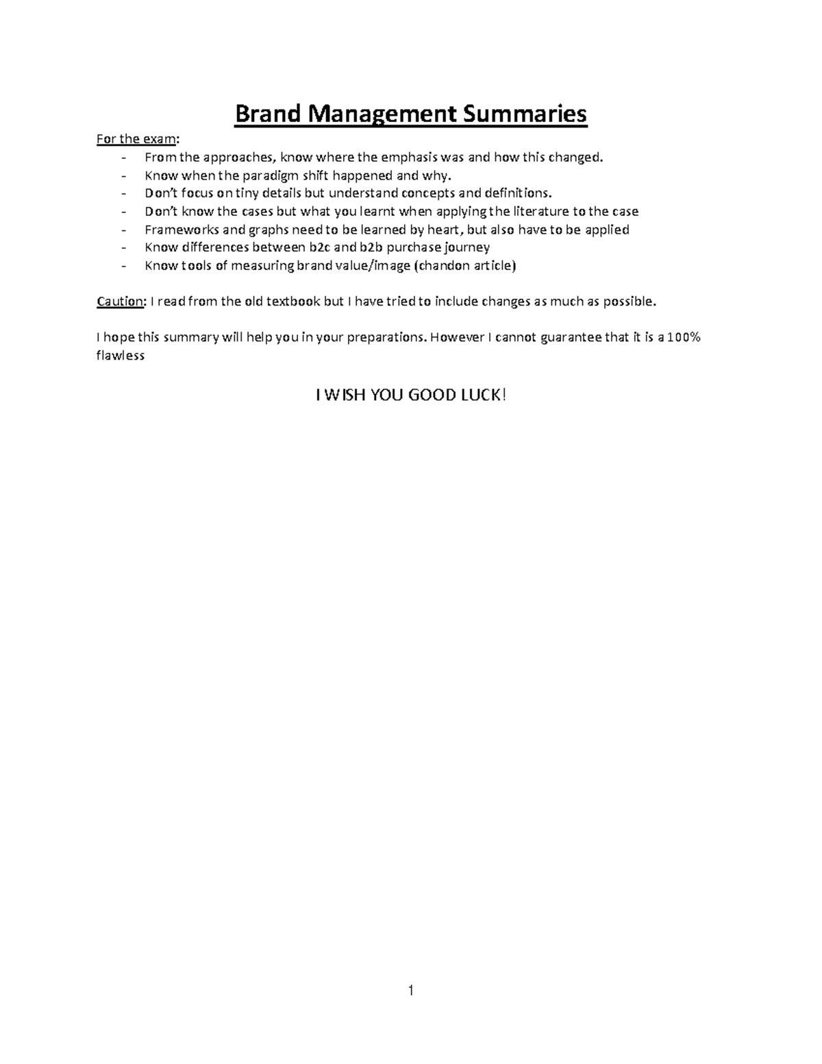 Brand Management Summaries - Complete Summary OF ALL Chapters AND ...