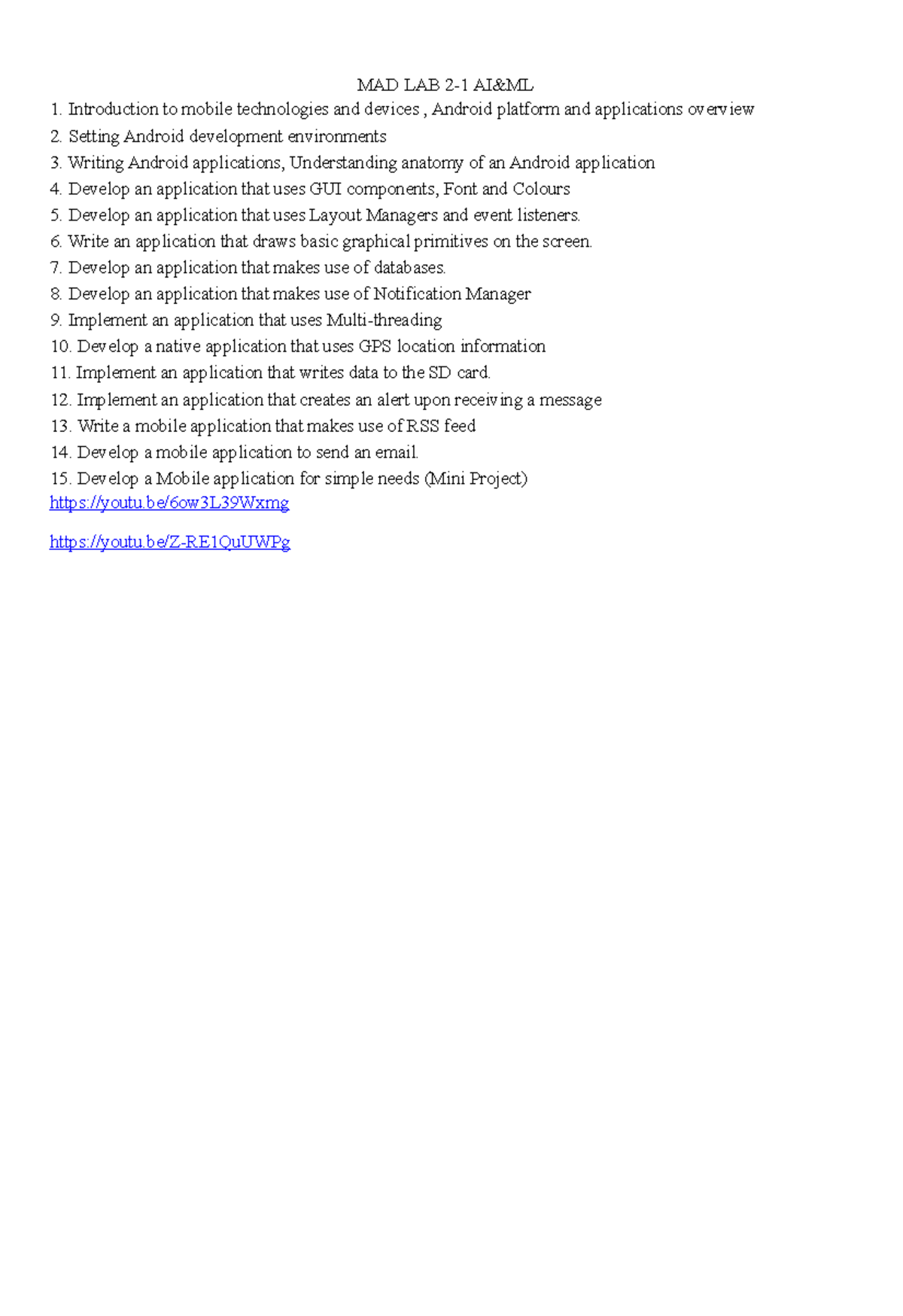 MAD LAB 2 - study - MAD LAB 2-1 AI&ML Introduction to mobile technologies and devices , Android ...