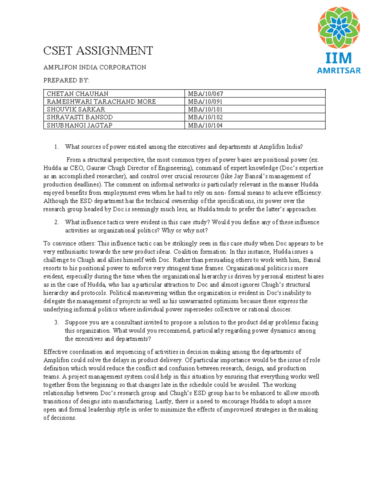 CSET Amplifon Case OB - CSET ASSIGNMENT AMPLIFON INDIA CORPORATION ...