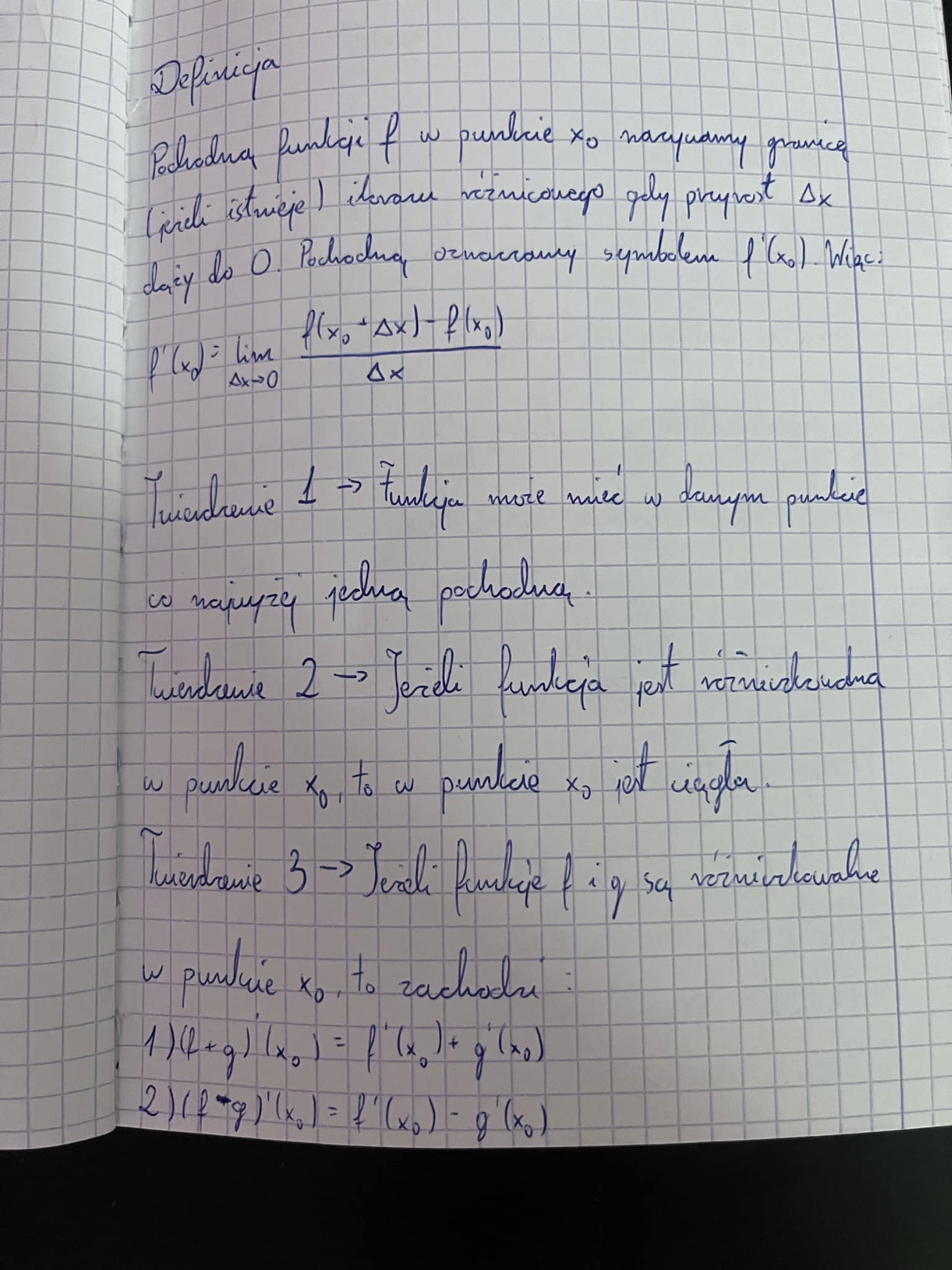Notatki z pochodnych i wzory - Matematyka - Definicia Podindua funtige ...