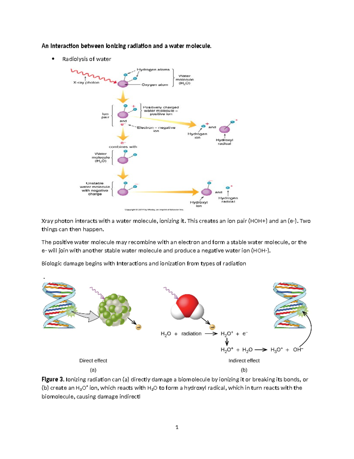 An interaction between ionizing radiation and a water molecule ...
