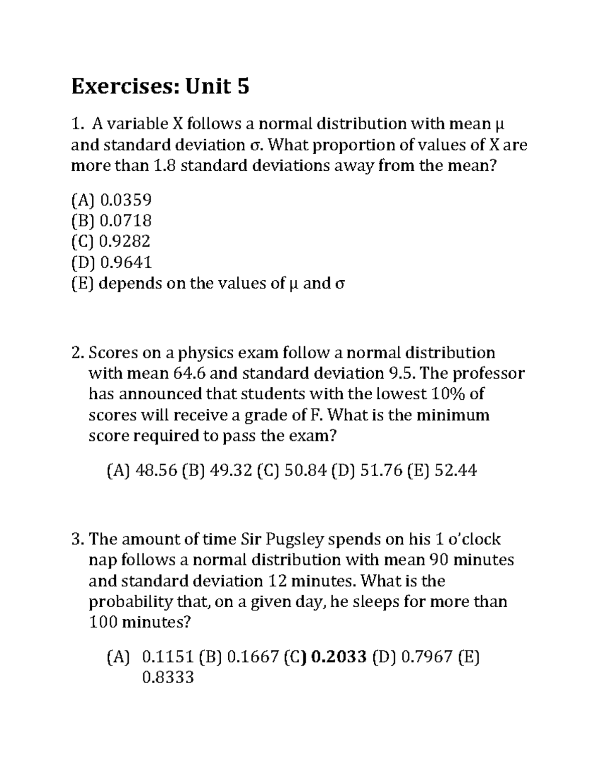 Exercises- UNIT 5 - Practice questions for unit 5 only. - Exercises ...