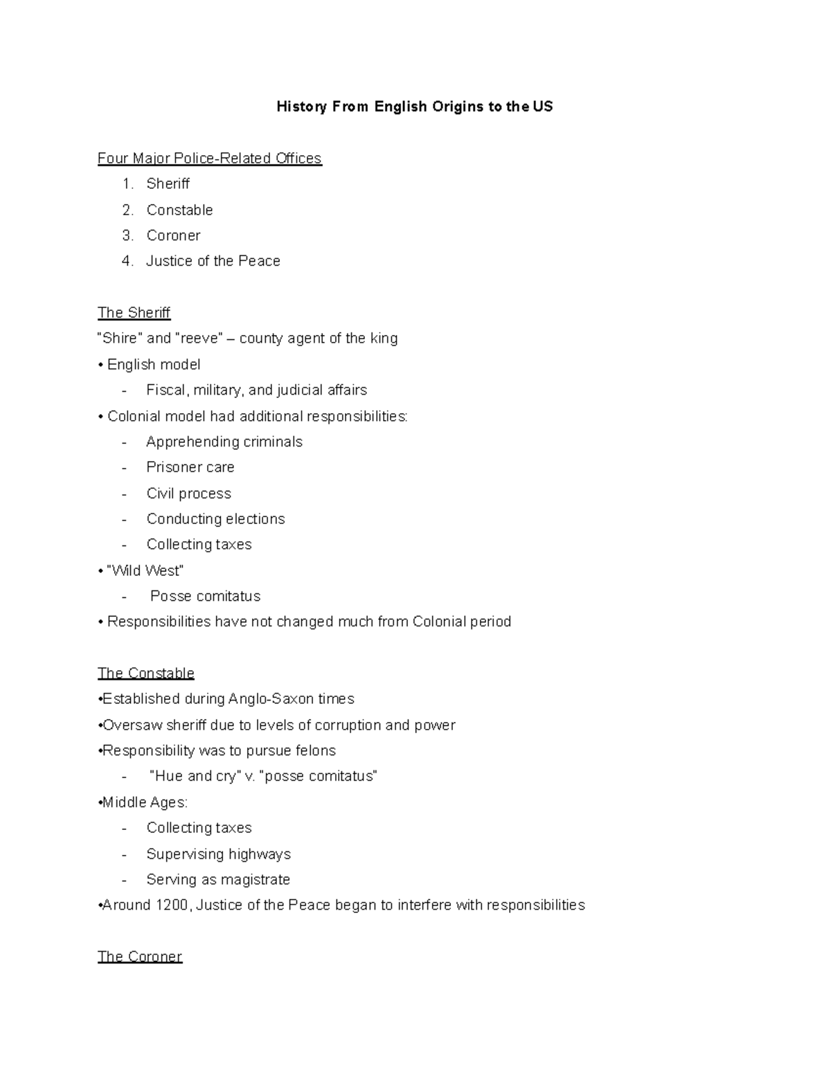 CRJU2200 Policing - History From English Origins to the US Four Major ...