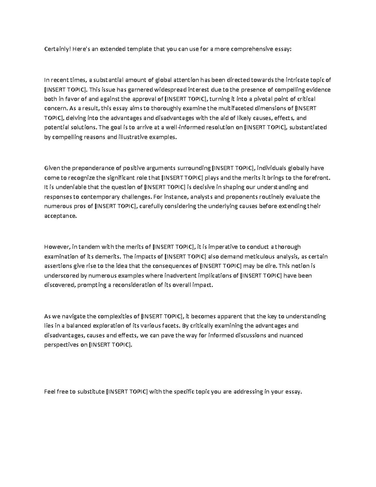 PTE Essay Tempalte - Certainly! Here's an extended template that you ...