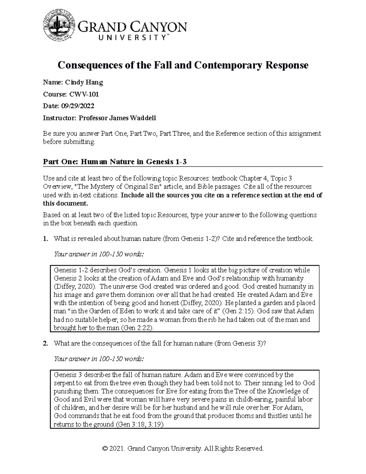 CWV-101 Topic 3 Consequences of the Fall and Contemporary Response ...