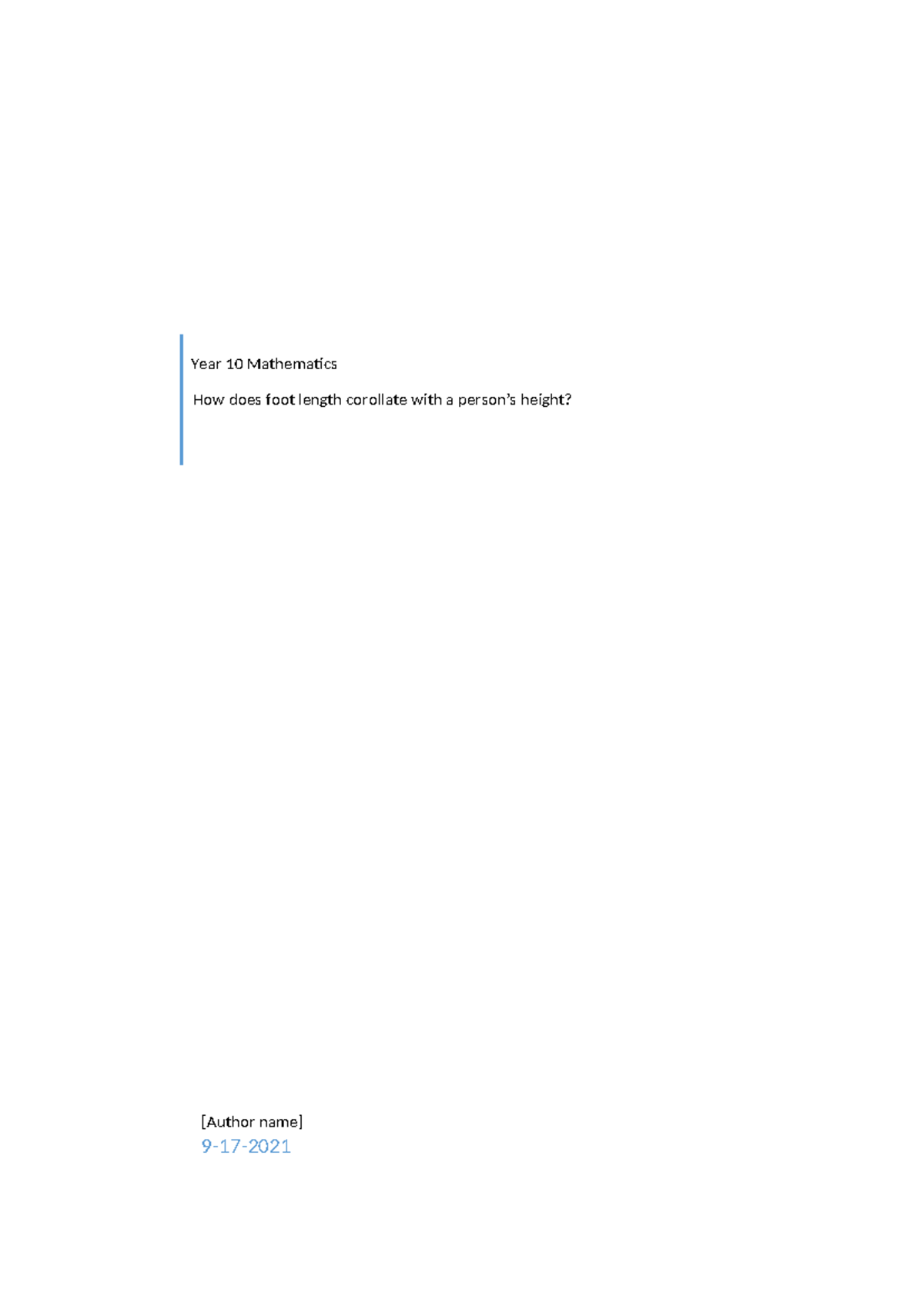 PSMT Report Template - Year 10 Mathematics How does foot length ...