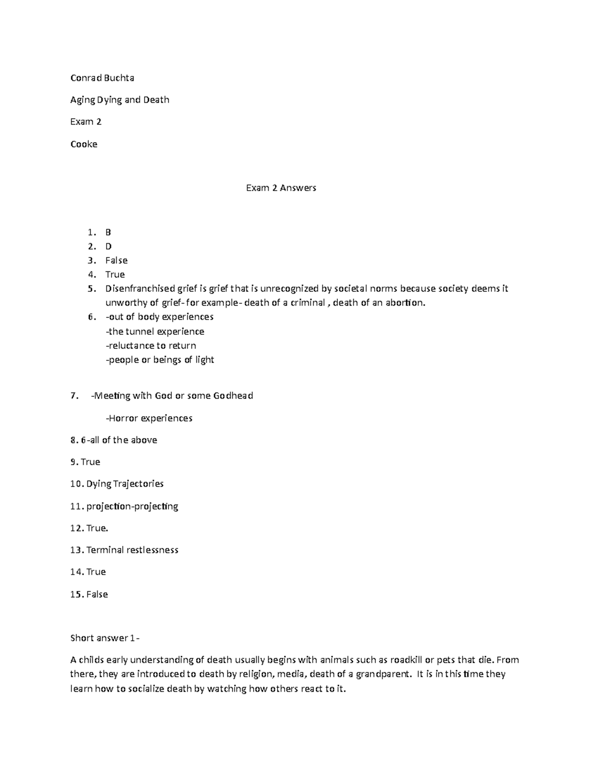 Aging Dying Death Exam 2 - Conrad Buchta Aging Dying and Death Exam 2 ...