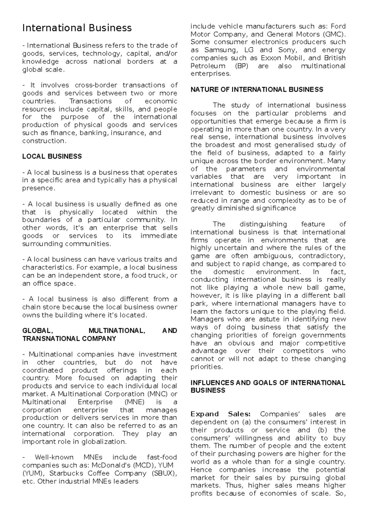 International Business - International Business International Business ...