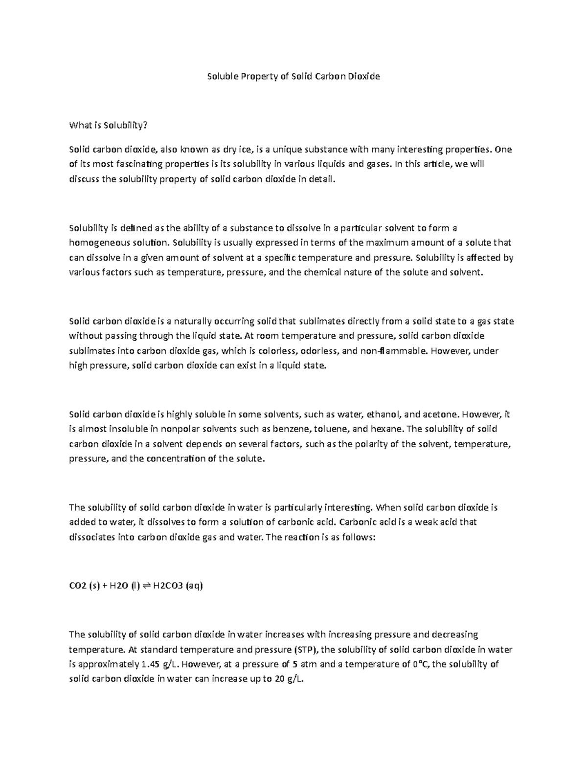 Soluble Property of Solid Carbon Dioxide - One of its most fascinating ...