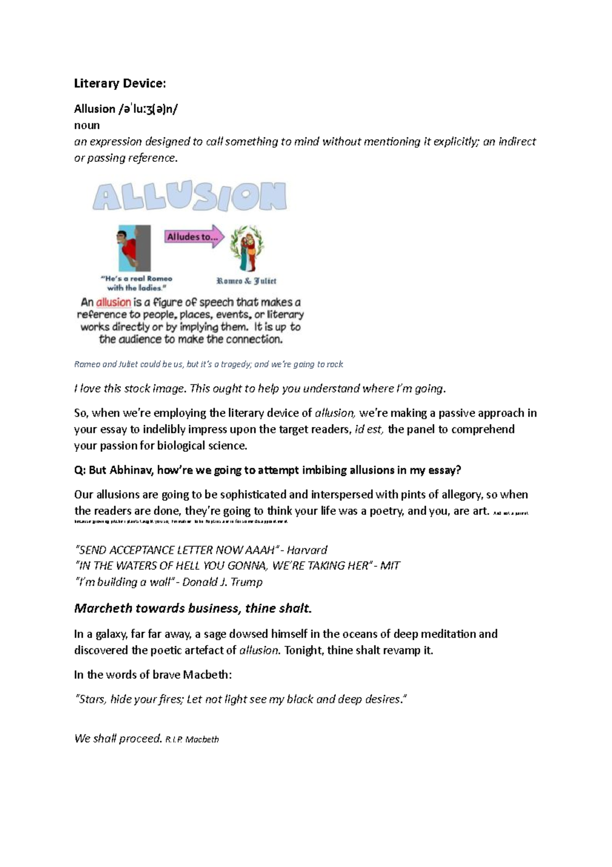 Allusions and Allegory - Literary Device: Allusion / lu ( )n/əˈ ːʒ ə ...