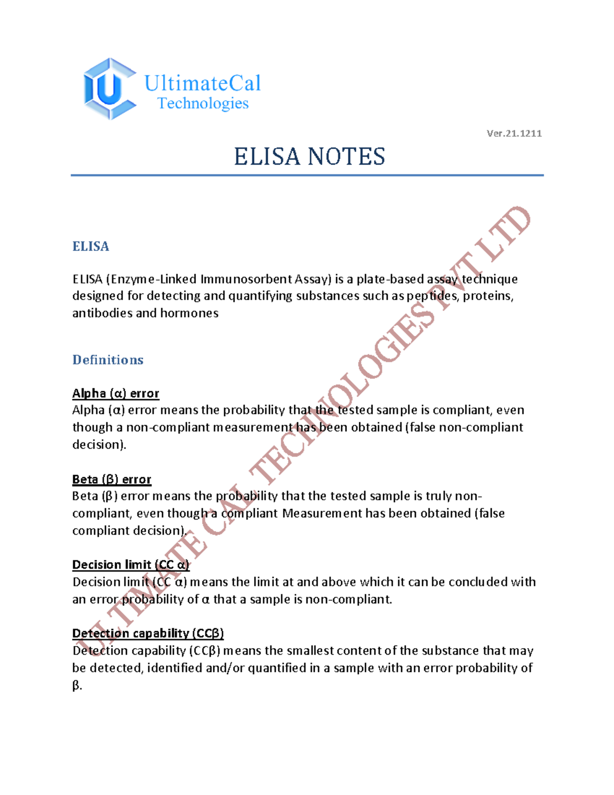 Elisa Notes - 2021 - Ver. 21. 1211 ELISA NOTES ELISA ELISA (Enzyme ...