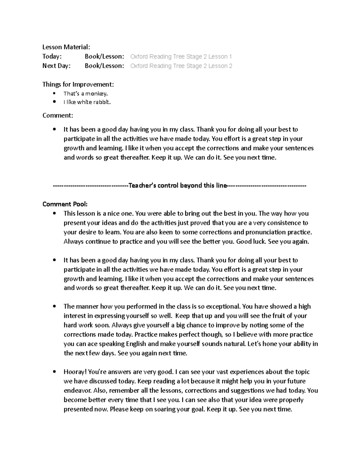 Eval - None - Lesson Material: Today: Book/Lesson: Oxford Reading Tree ...