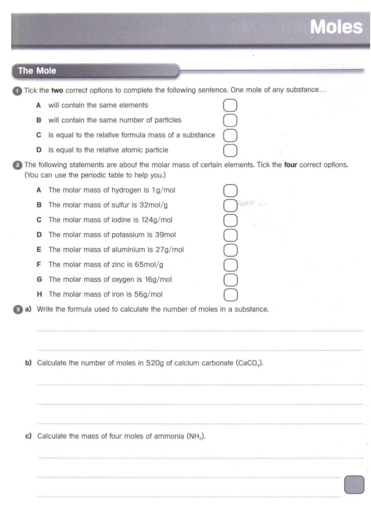 Moles - One mole of any substance A will contain the same elements B ...