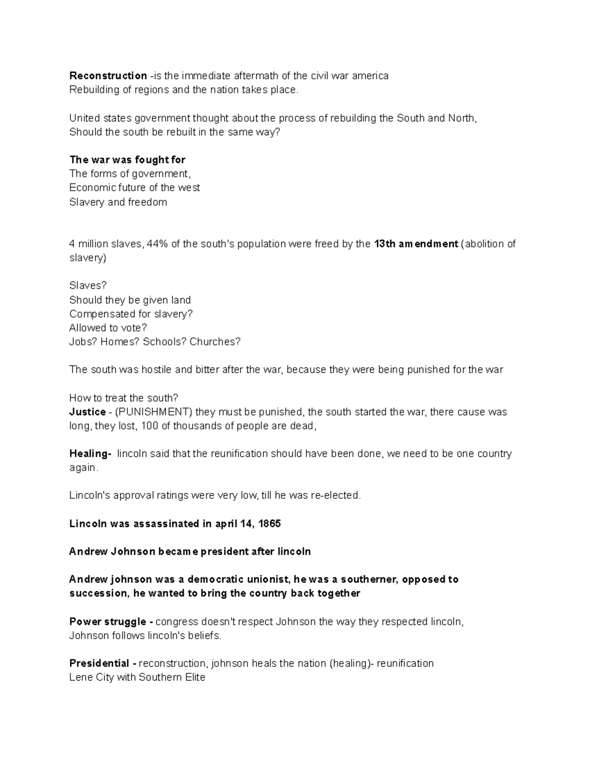 Reconstruction - United states government thought about the process of ...