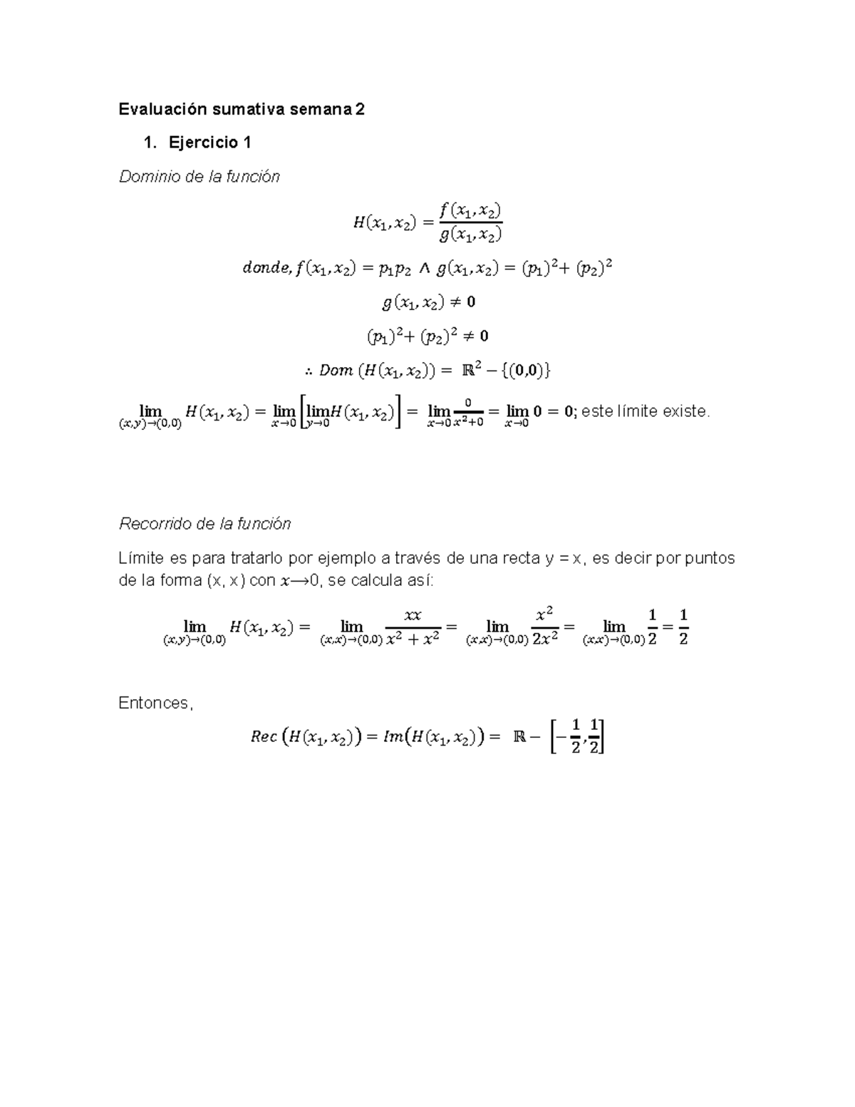 Solucion Actividad Sumativa Semana 2 - Evaluación sumativa semana 2 Ejercicio 1 Dominio de la ...