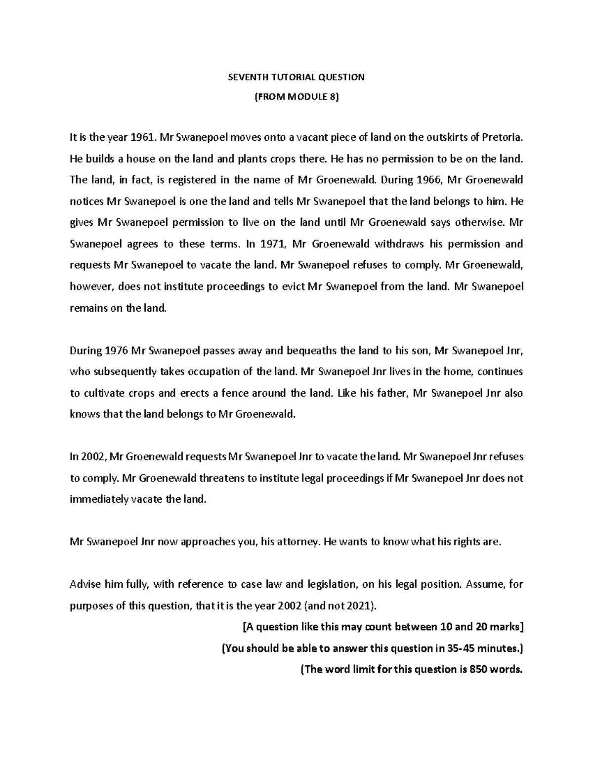 Seventh tutorial practice question module 7 - SEVENTH TUTORIAL QUESTION ...