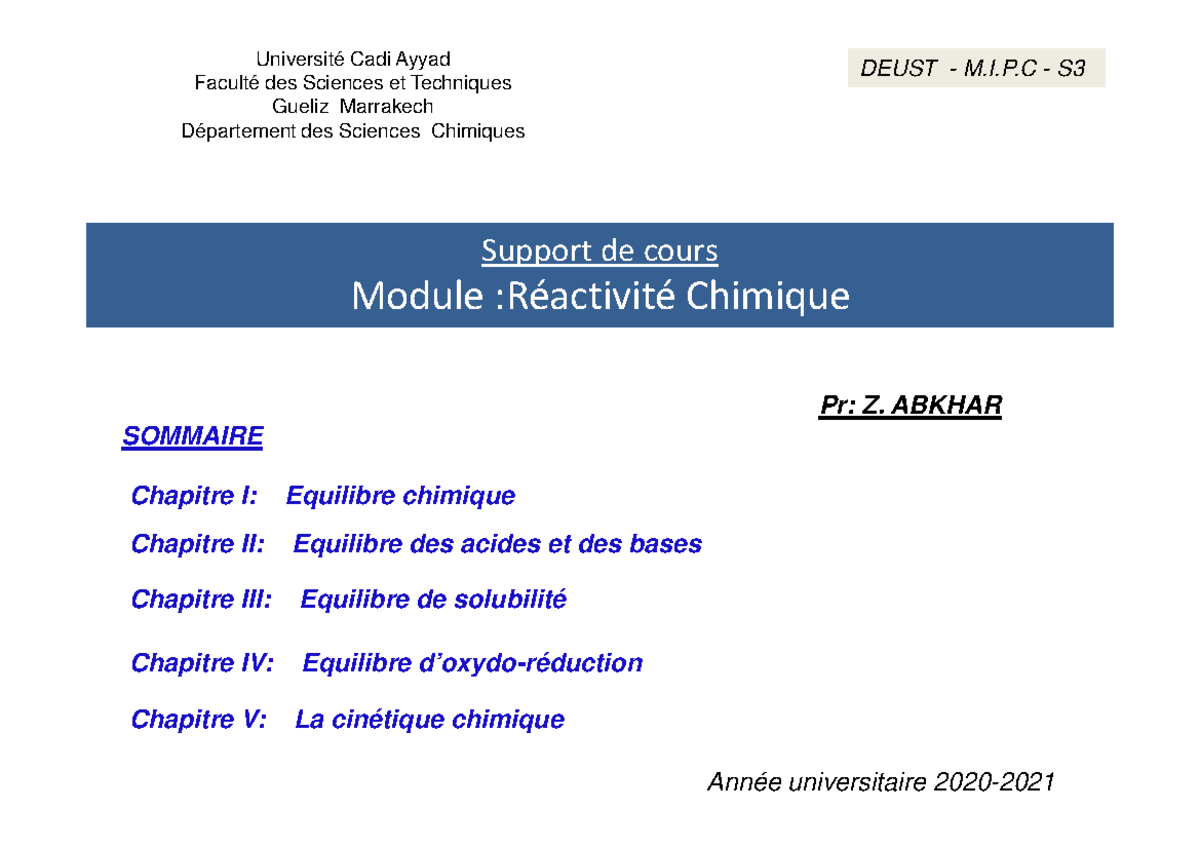 Chapitre 1 partie 1 - Exercices et cours chimie - Support de cours ...