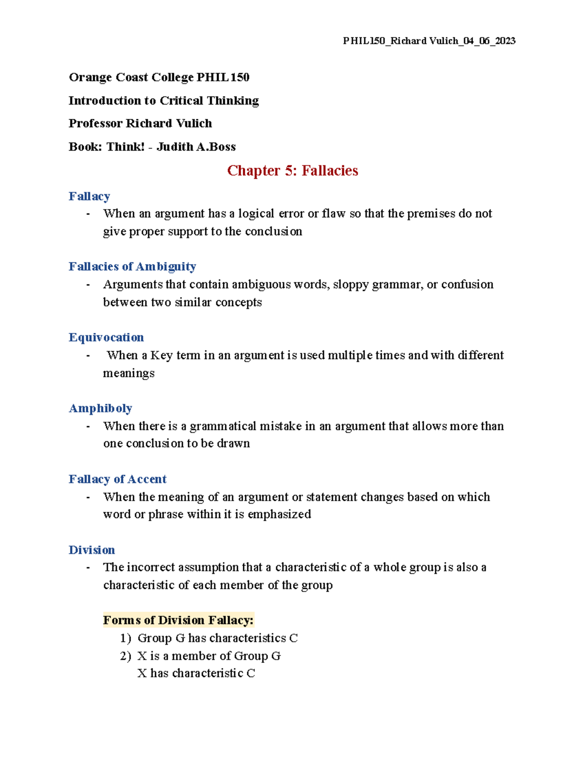 Chapter 5 Fallacies - PHIL150_Richard Vulich_04_06_ Orange Coast ...