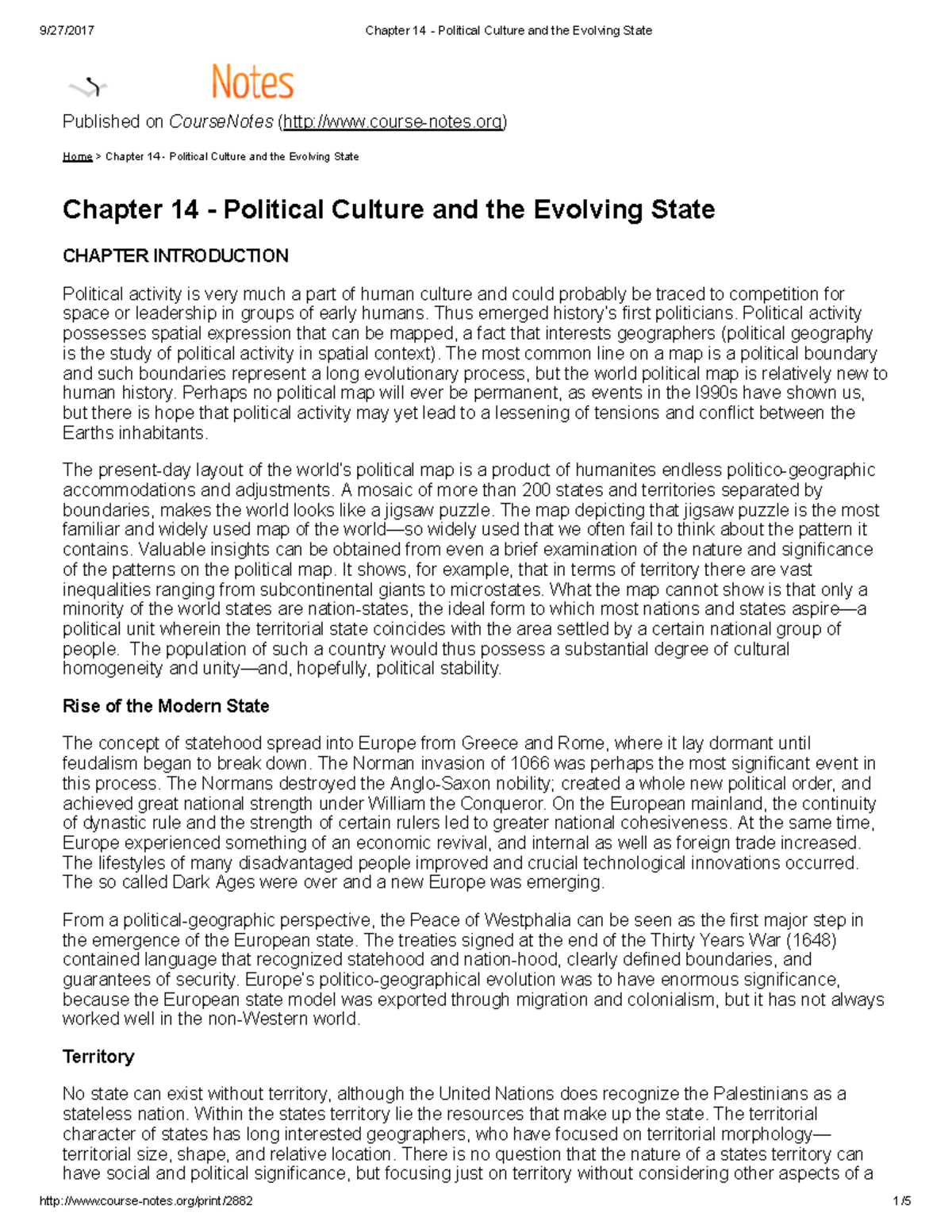 Chapter 14 - Political Culture and the Evolving State - Thus emerged ...