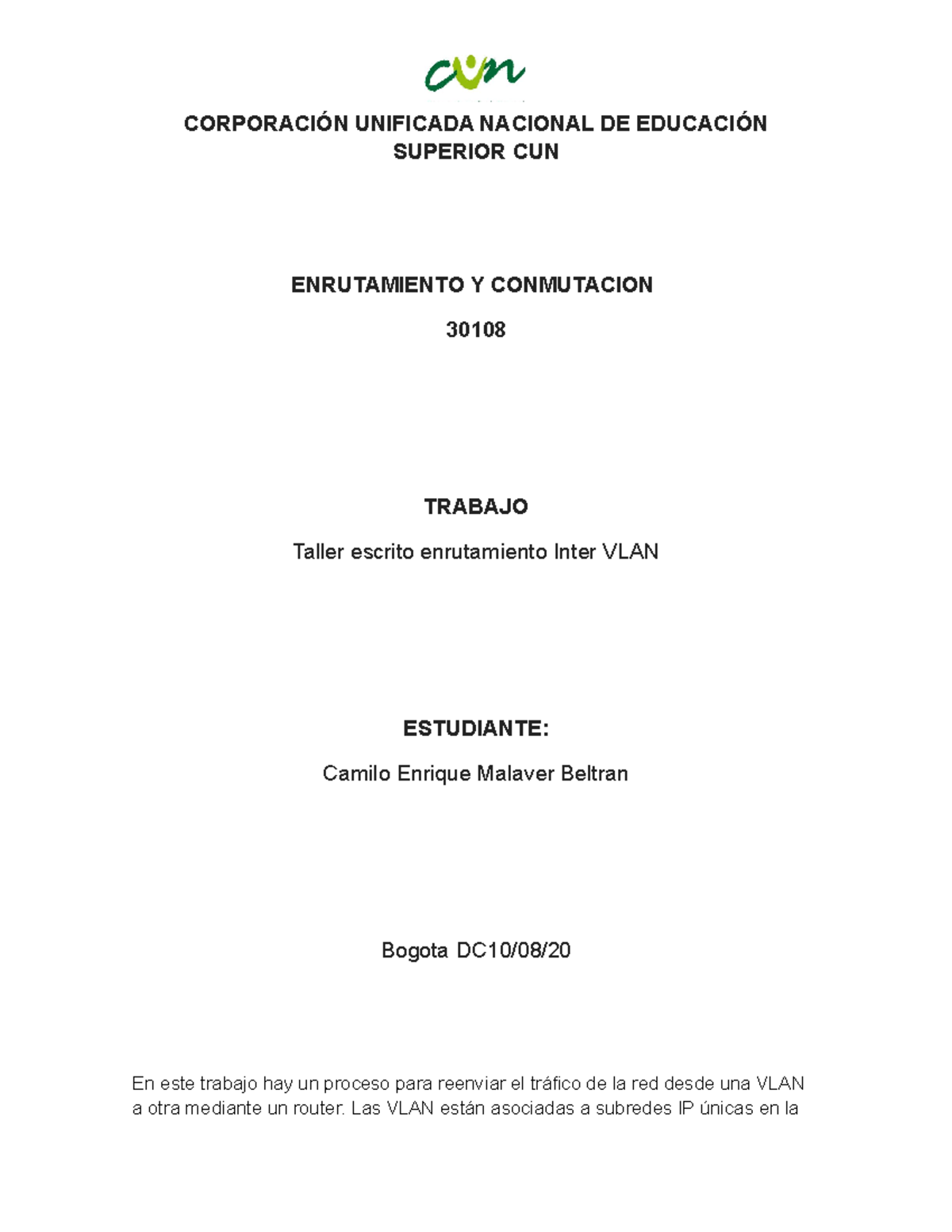 Inter VLAN - asdads - CORPORACIÓN UNIFICADA NACIONAL DE EDUCACIÓN ...