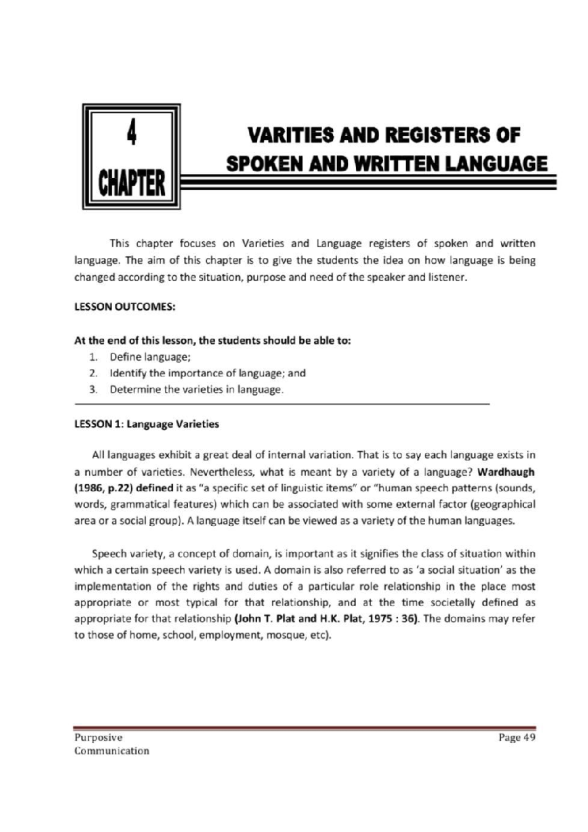 Varities and Registers of Spoken and Written Language - Purposive ...