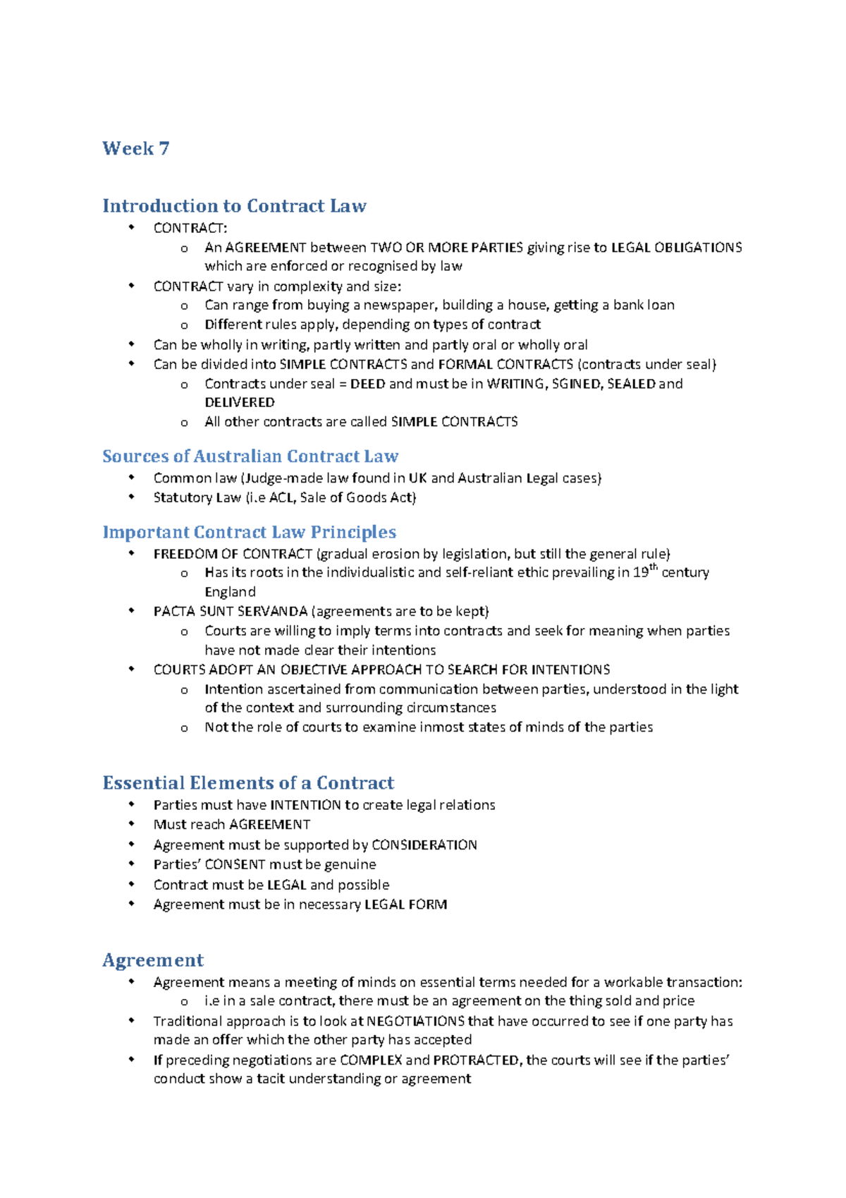 Intro to contract law - Week 7 Introduction to Contract Law • CONTRACT ...